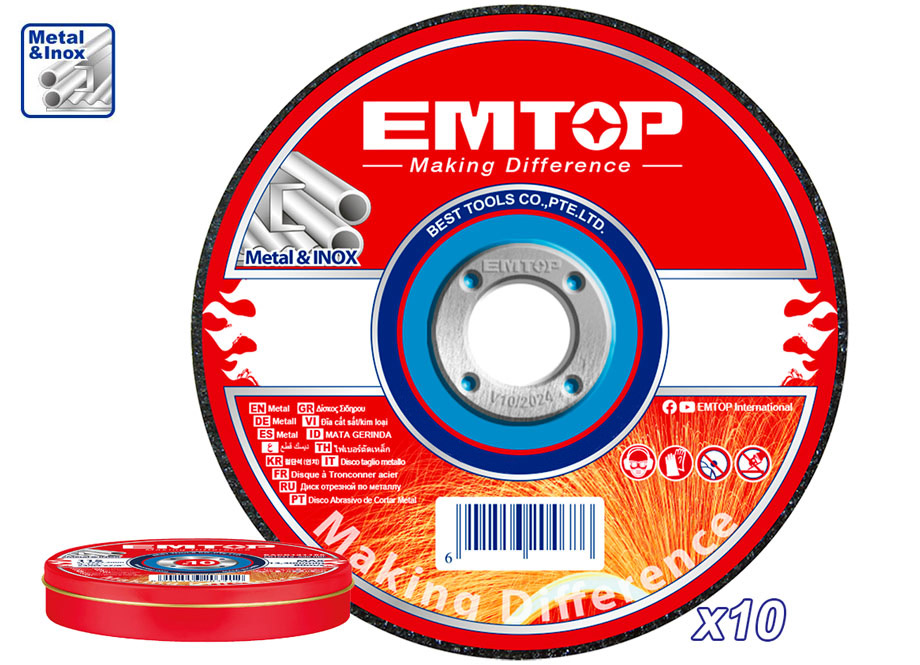 BOÎTE 10 DISQUES DE COUPE EN MÉTAL POUR MEULEUSE 115MM 1.2MM EMTOP ...